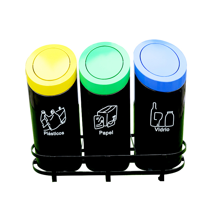 Wholesale Sorting Outdoor Metal Recycle Bins Receptacles 3 Compartment ...
